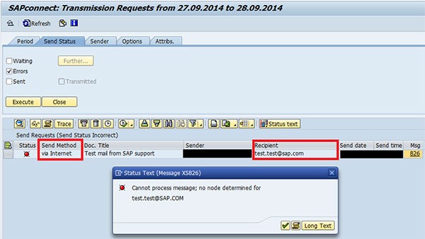 Error Cannot Process Message No Node Determined For Recipient In Transaction Sost In Sap Abap