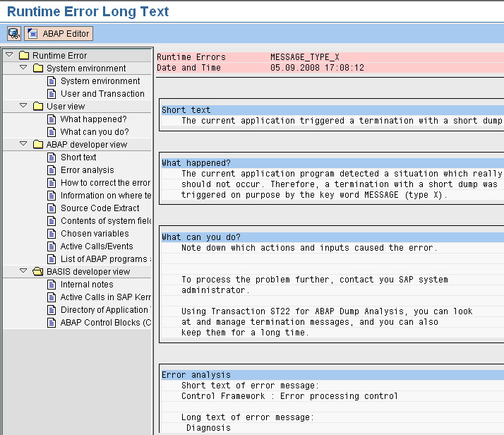 Messagetypex Abap Dump Error In Sap Abap 