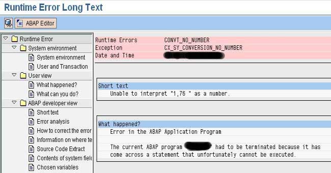 ABAP Dump CONVT_NO_NUMBER